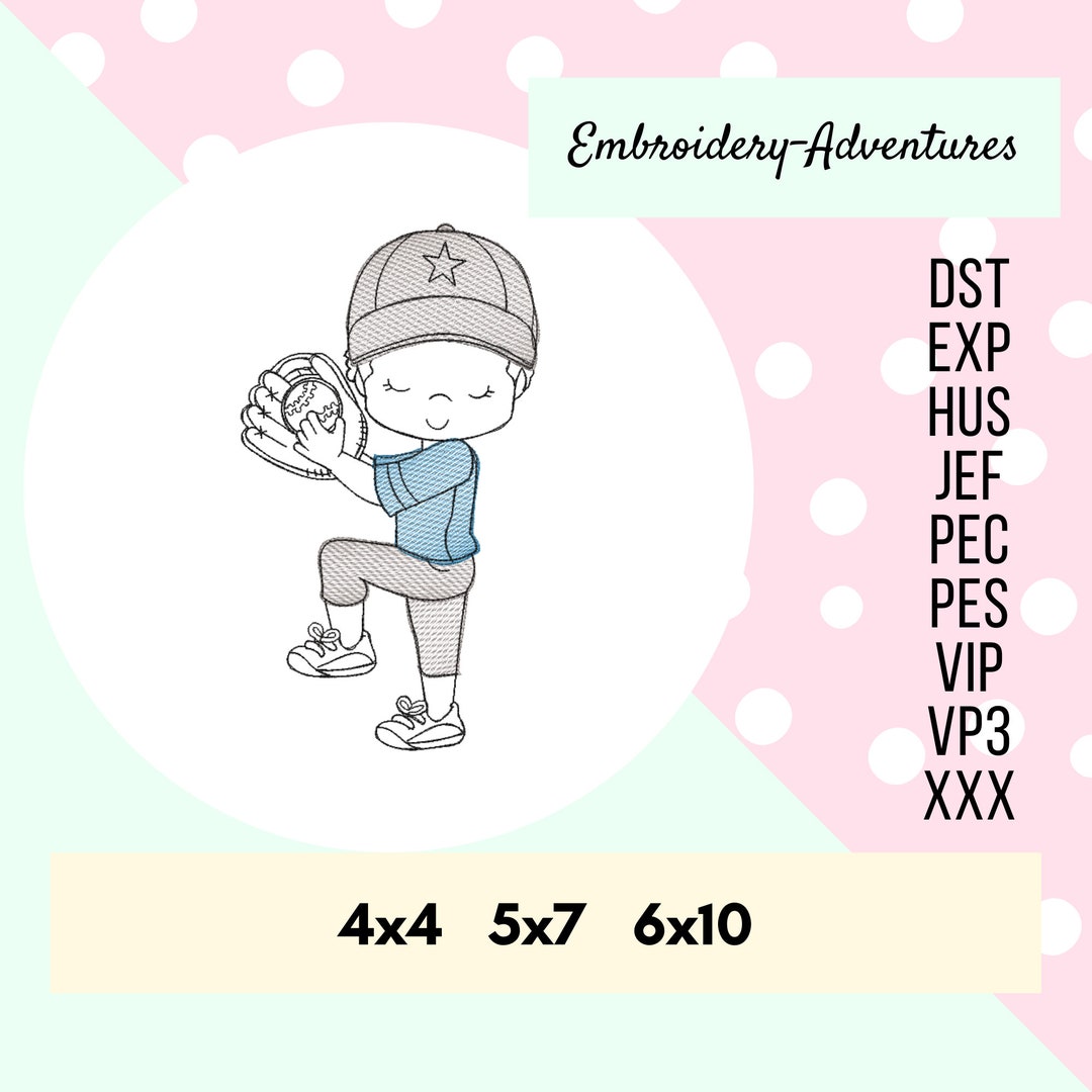 Baseball Pitcher Sketch Machine Embroidery Design. Multiple Sizes ...