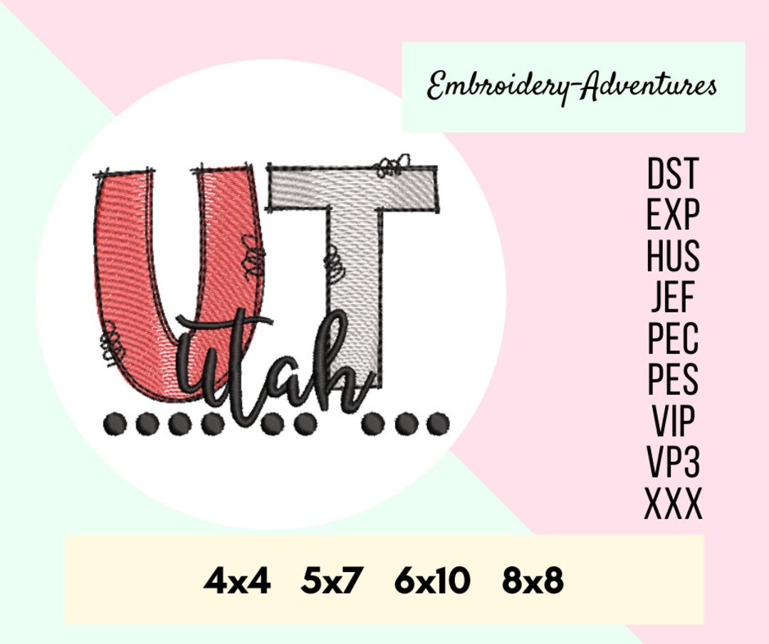 Utah Sketch Machine Embroidery Design Multiple Sizes, Quick Stitch - Etsy