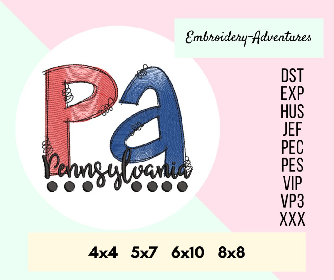 Pennsylvania Sketch Machine Embroidery Design Multiple Sizes, Quick ...