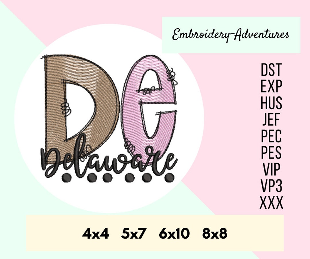 Delaware Sketch Machine Embroidery Design Multiple Sizes, Quick Stitch ...