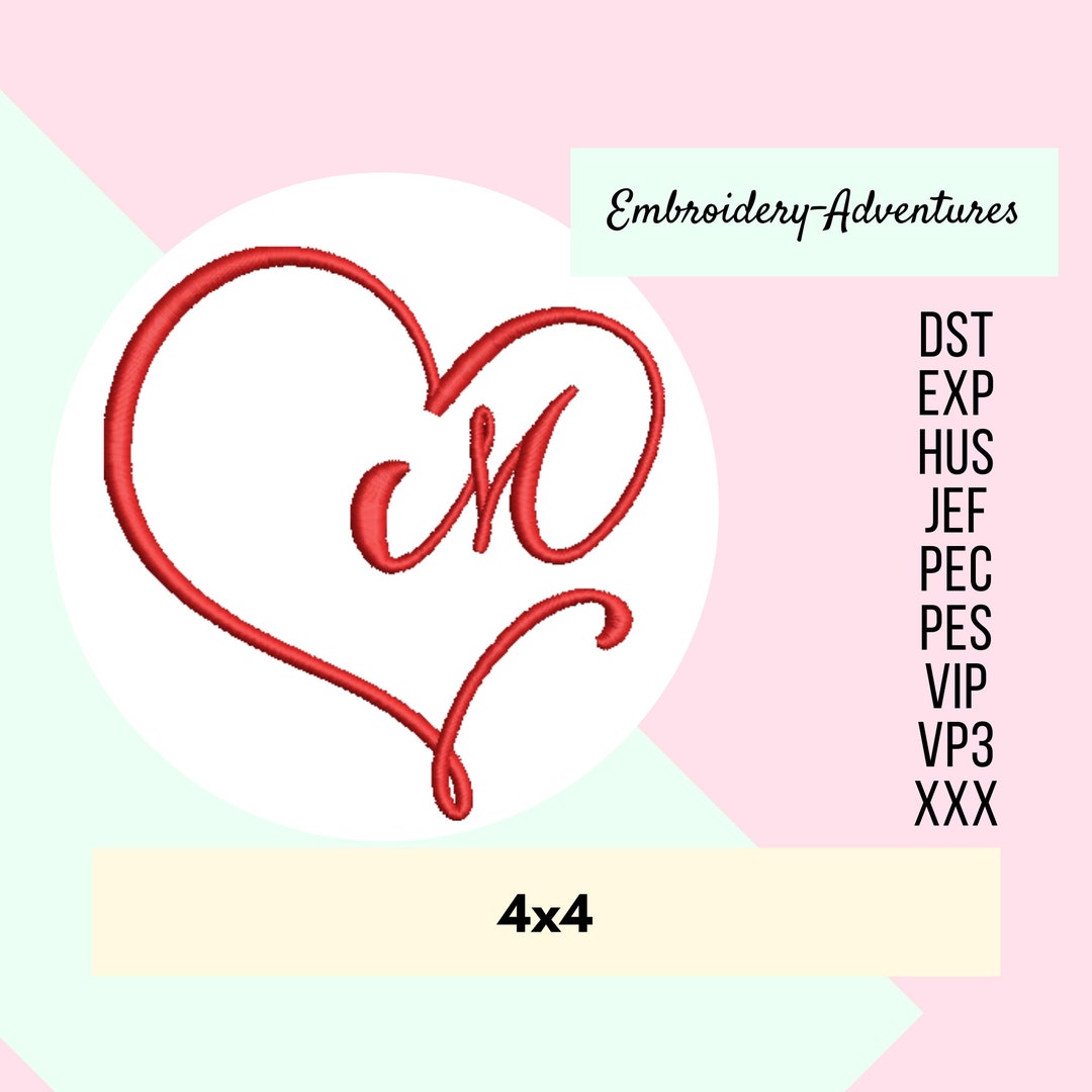 Monogram Heart Letter M Embroidery Design - Etsy