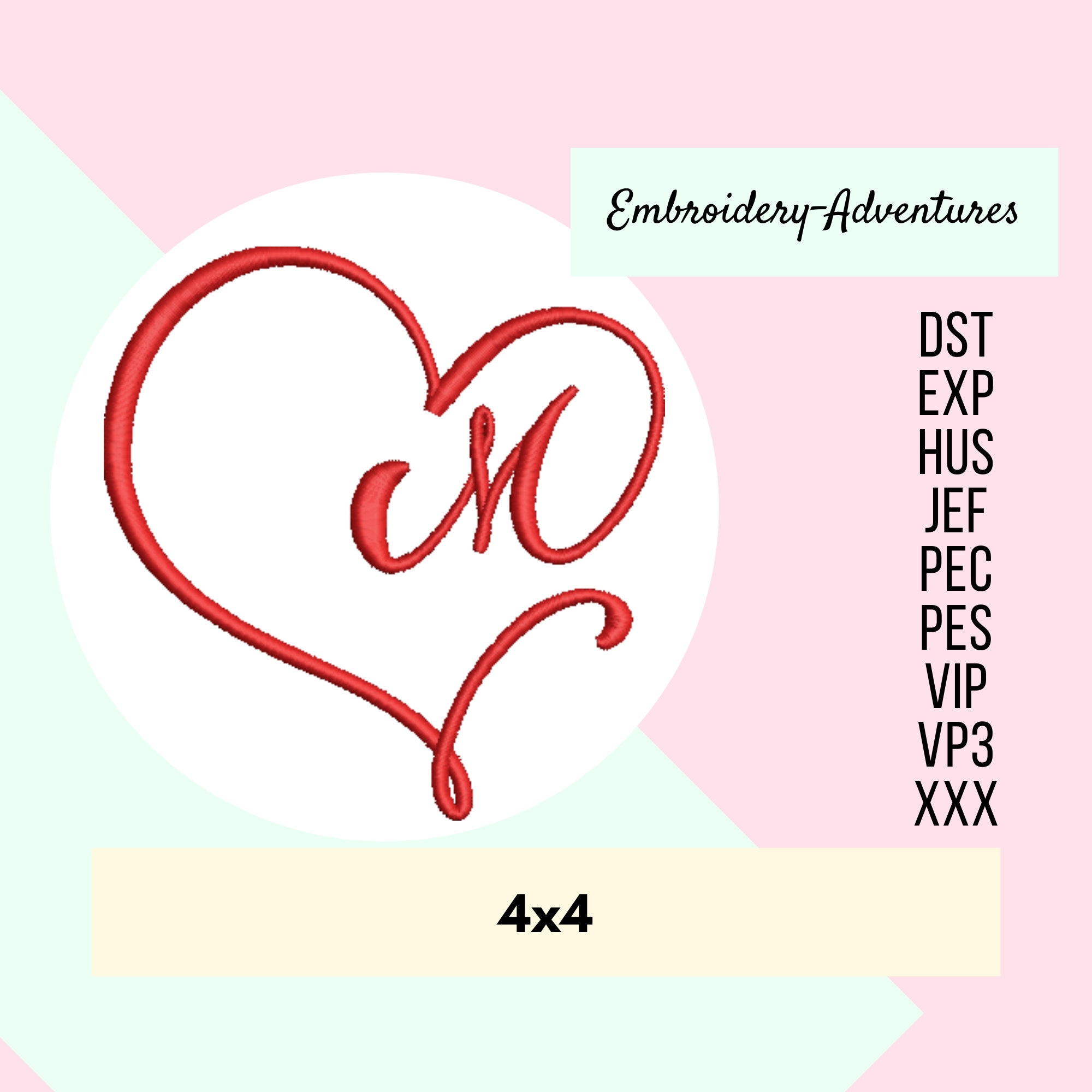 Monogram Heart Letter M Embroidery Design - Etsy