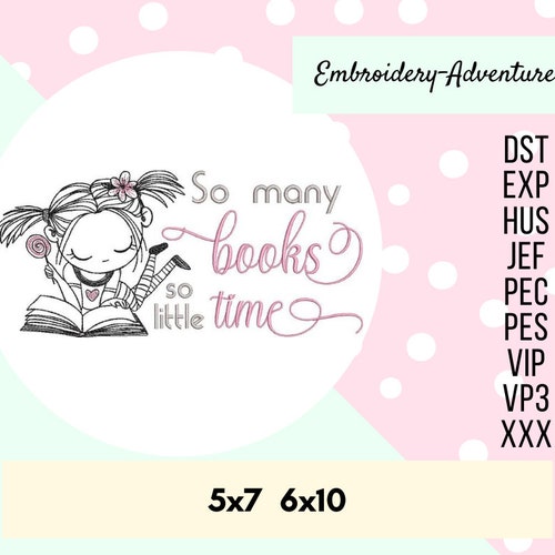 Girl Reading a Book Machine Embroidery Design. Multiple Sizes - Etsy