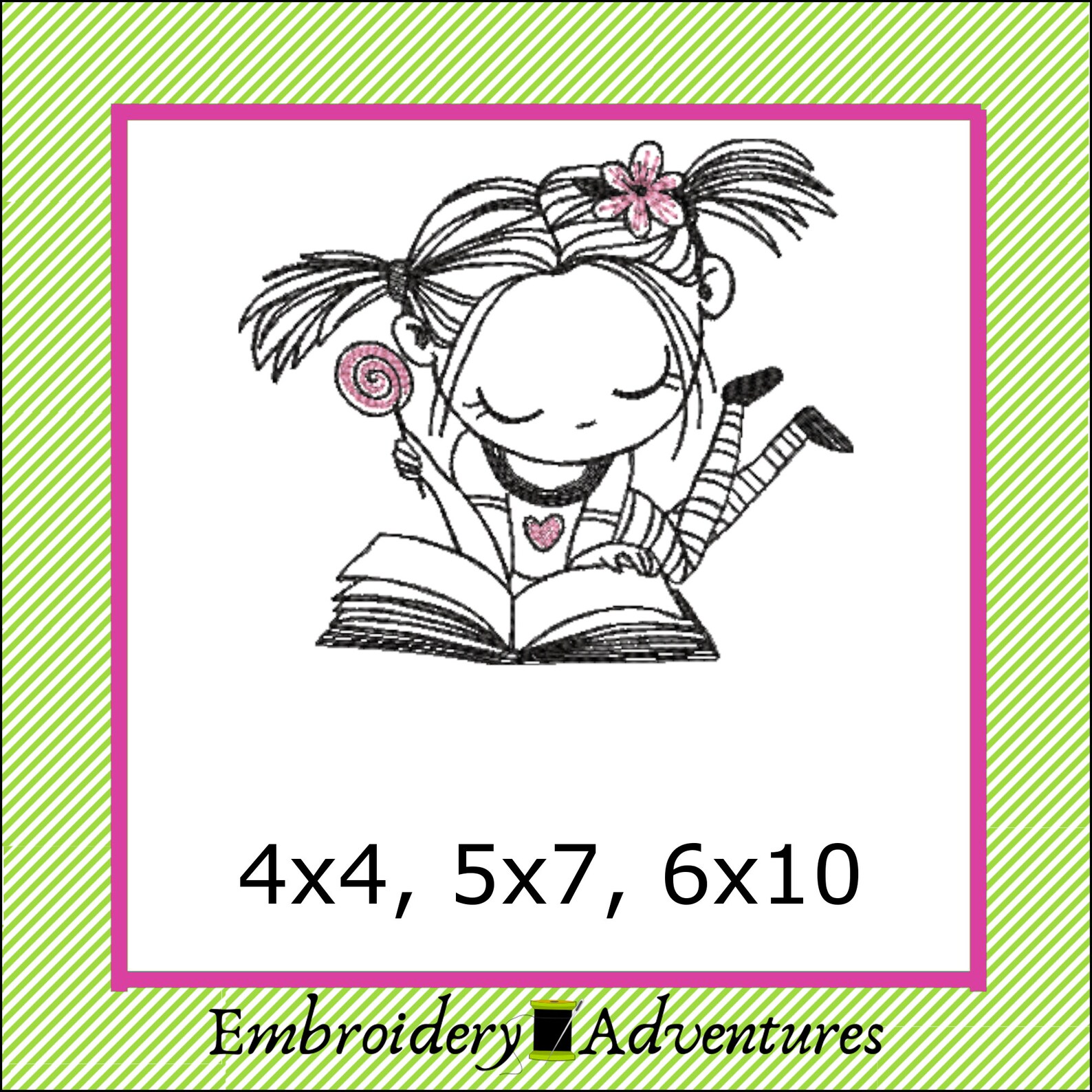 Girl Reading a Book Machine Embroidery Design. Multiple Sizes, Perfect ...