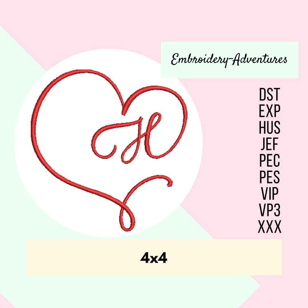 Monogram Heart Letter H Embroidery Design - Etsy