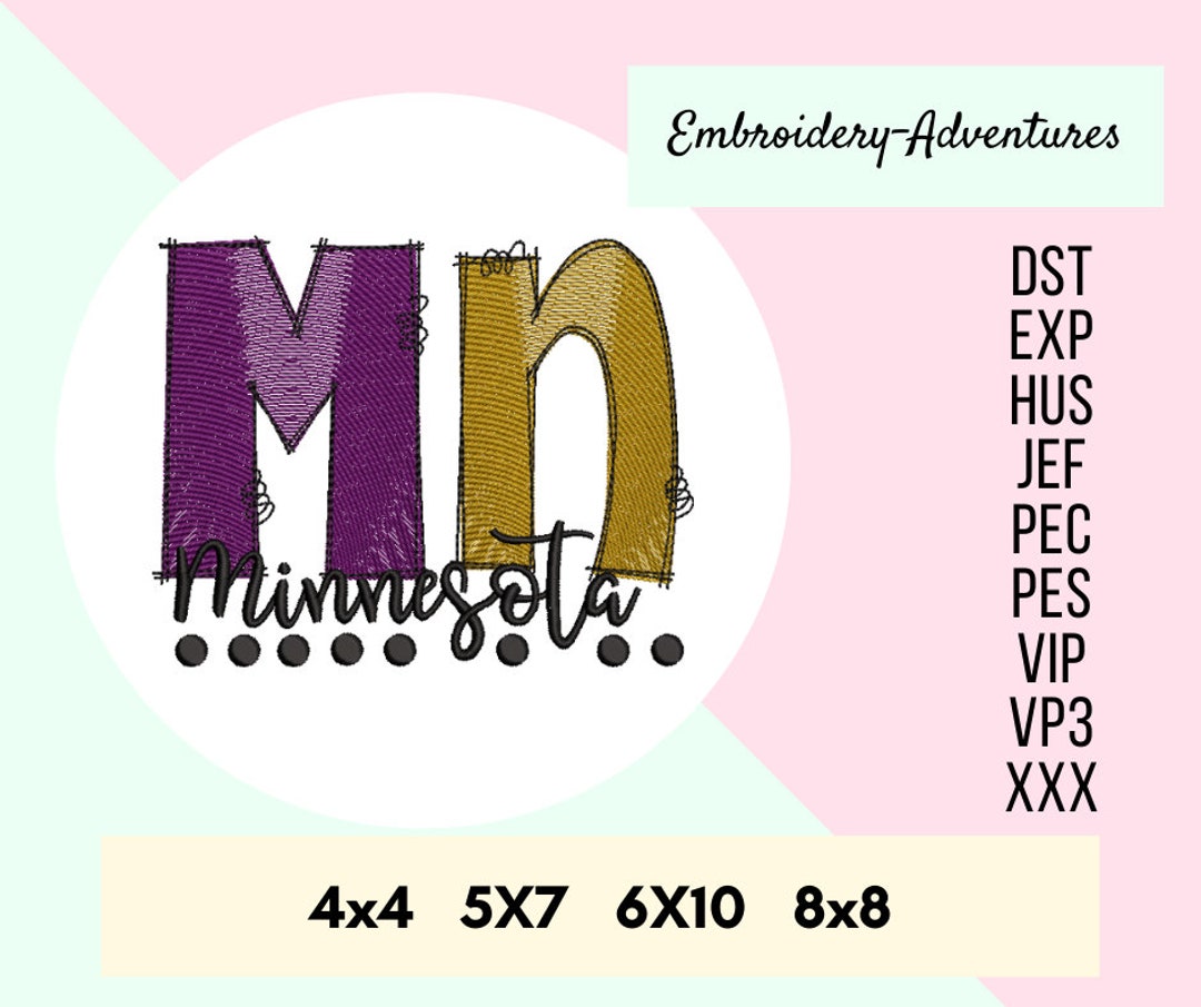 Minnesota Sketch Machine Embroidery Design Multiple Sizes, Quick Stitch ...