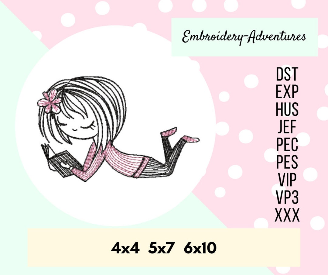 Girl Reading Embroidery Design. Multiple Sizes, Perfect for Reading ...