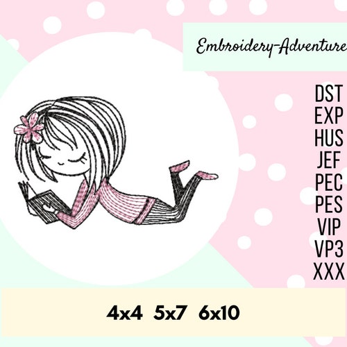 Girl Reading a Book Machine Embroidery Design. Multiple Sizes - Etsy