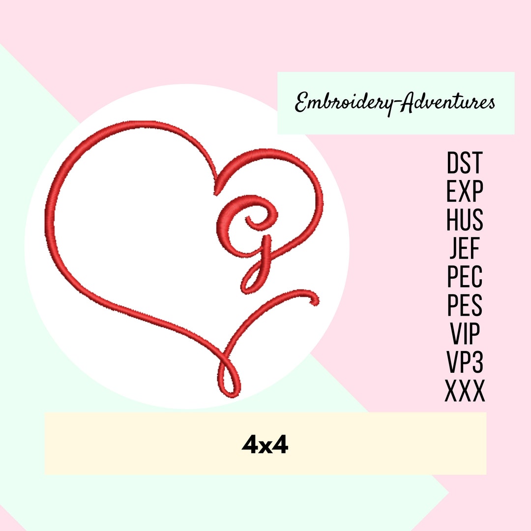 Monogram Heart Letter G Embroidery Design - Etsy