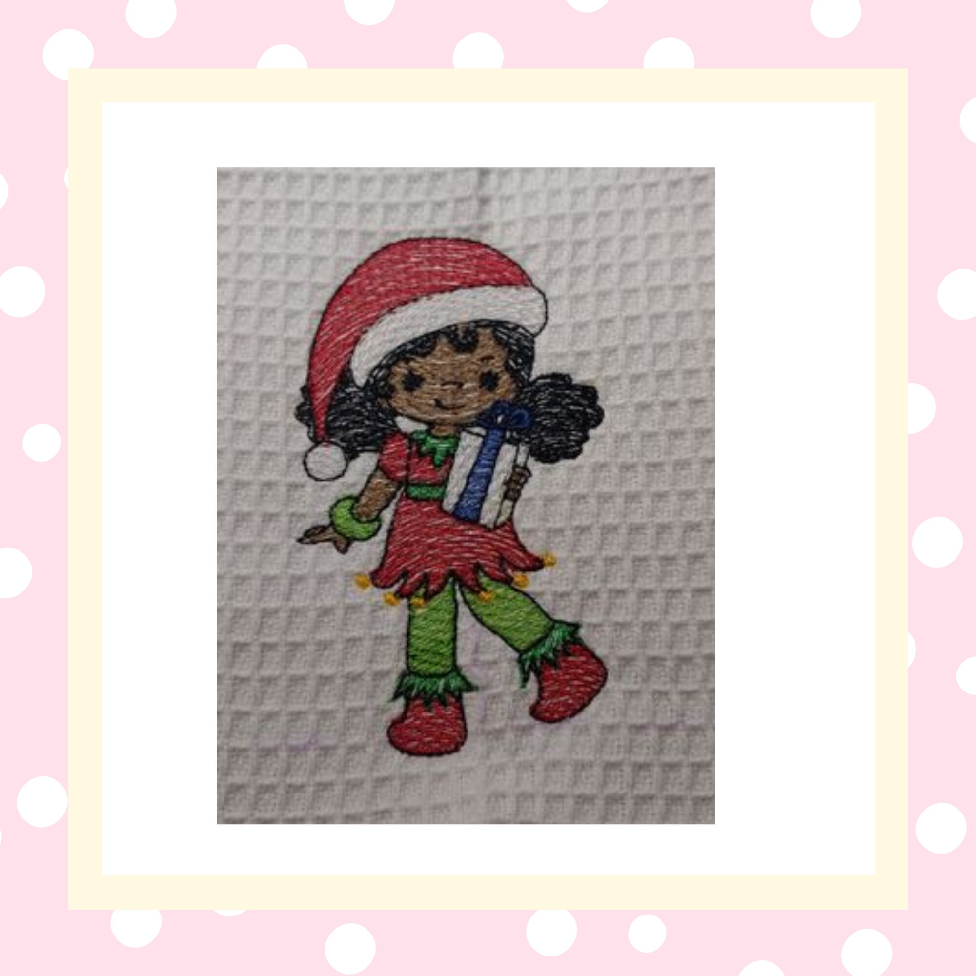 Christmas Elf Girl With Gift Sketch Machine Embroidery Design. | Etsy