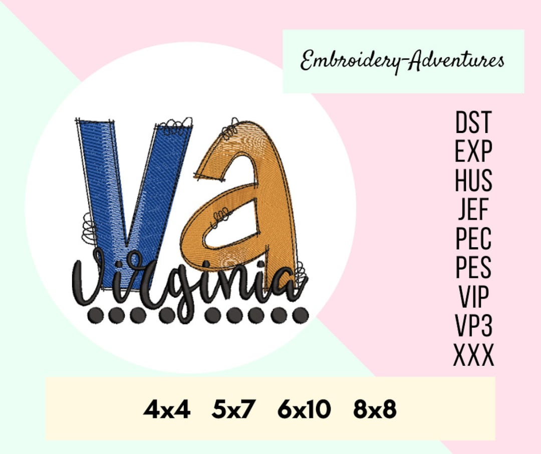 Virginia Sketch Machine Embroidery Design Multiple Sizes, Quick Stitch ...