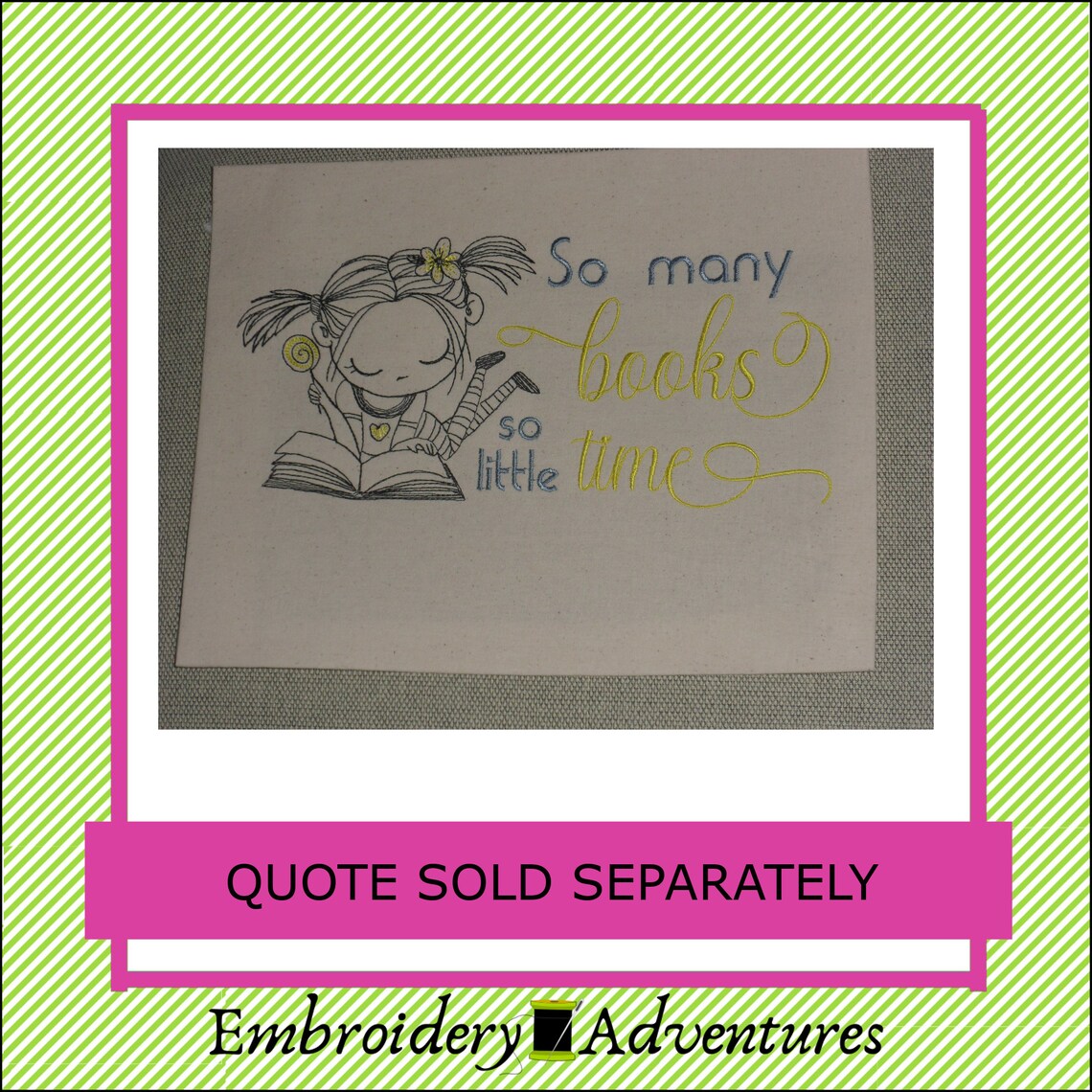 Girl Reading a Book Machine Embroidery Design. Multiple Sizes, Perfect ...