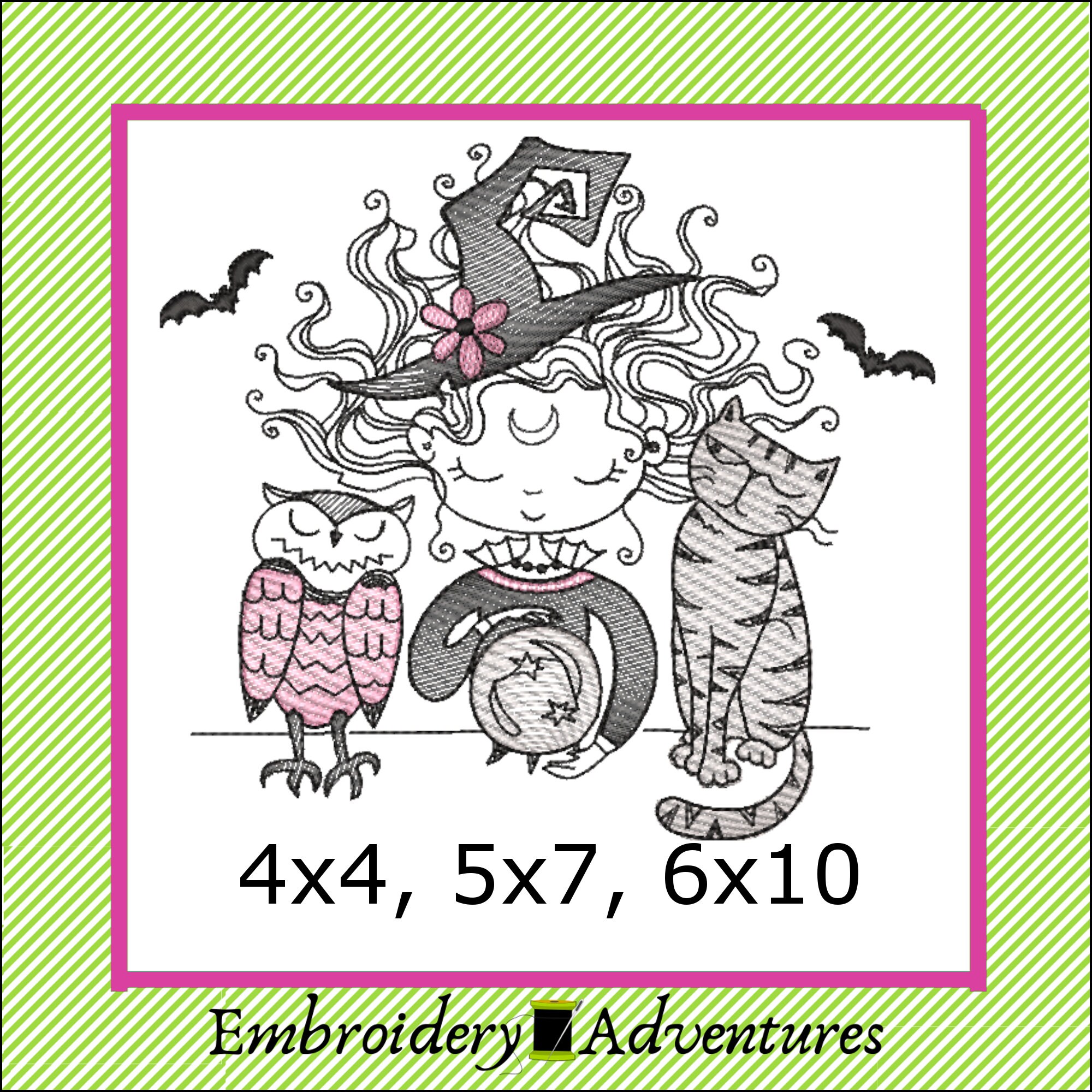 Little Witch Machine Embroidery Design Crystal Ball Cat | Etsy