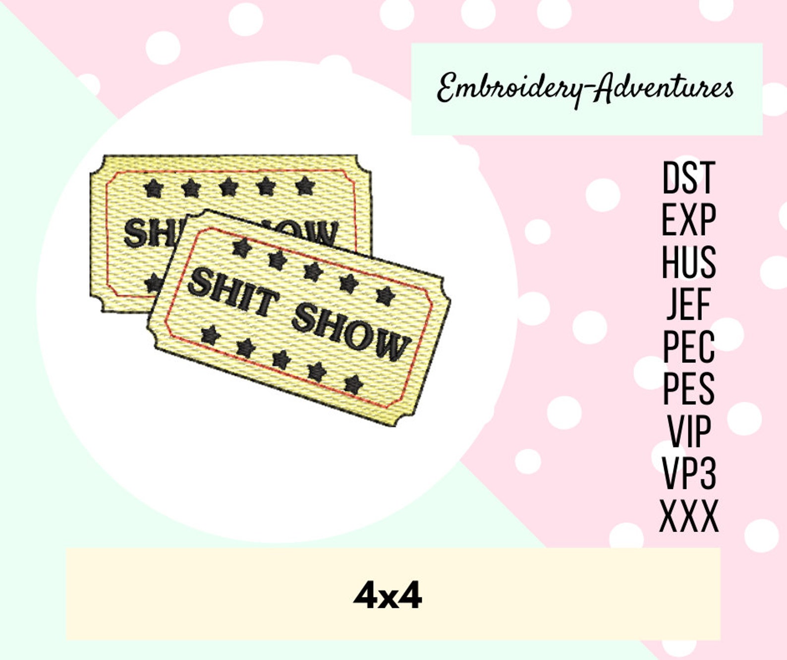 Tickets to the Shit Show 4x4 Embroidery Design - Etsy