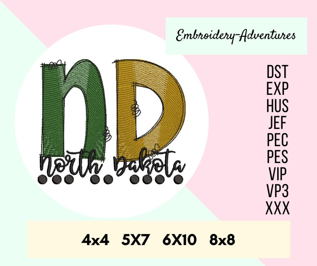North Dakota Sketch Machine Embroidery Design Multiple Sizes, Quick ...