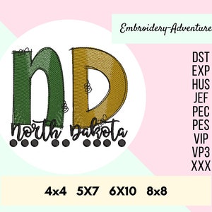 North Dakota Sketch Machine Embroidery Design Multiple Sizes, Quick ...