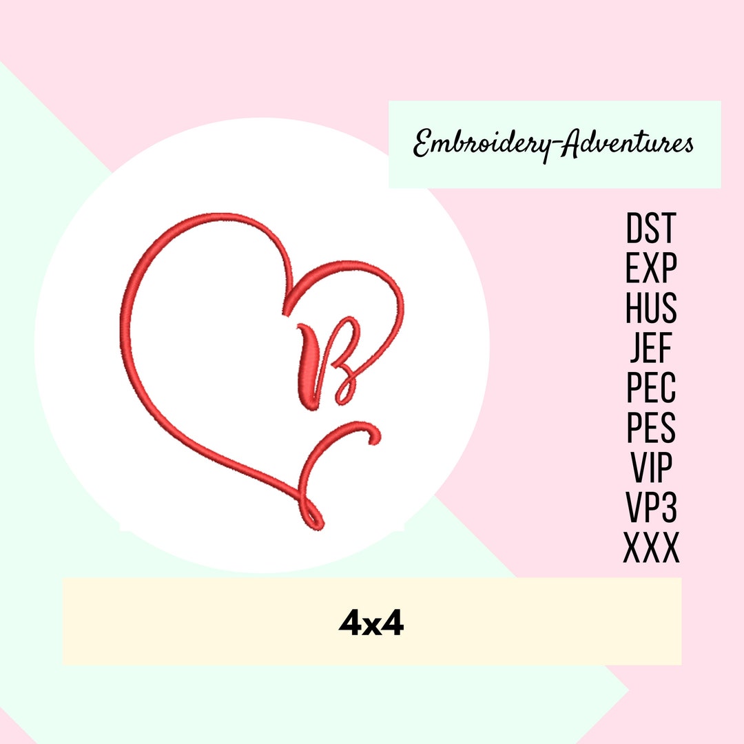 Monogram Heart Letter B Embroidery Design - Etsy