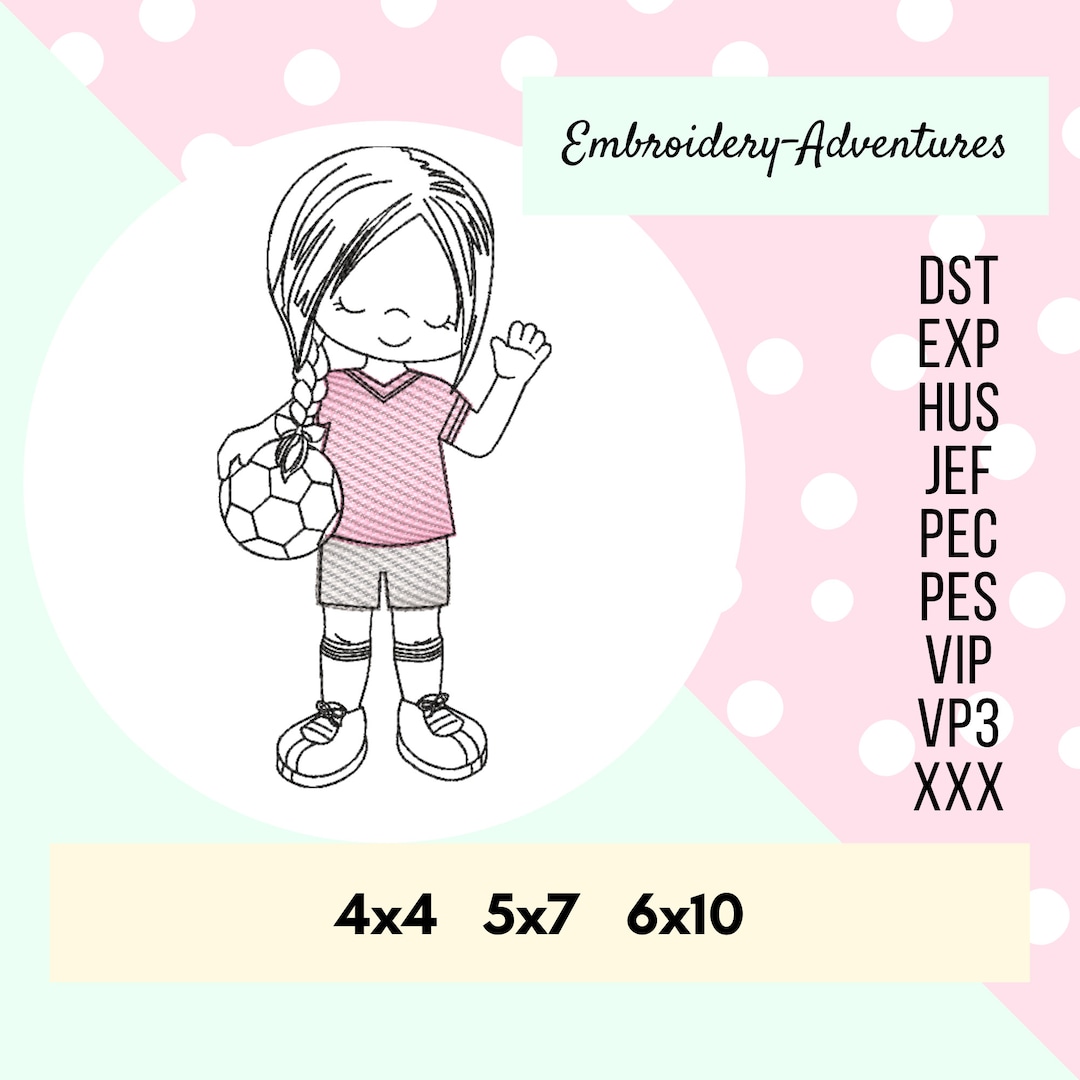 Soccer Player Girl Sketch Machine Embroidery Design. Multiple Sizes ...