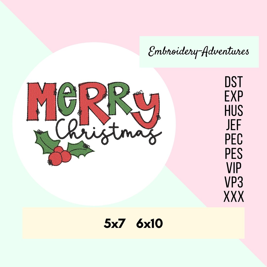 Merry Christmas Doodle, Machine Embroidery Design, Multiple Sizes ...