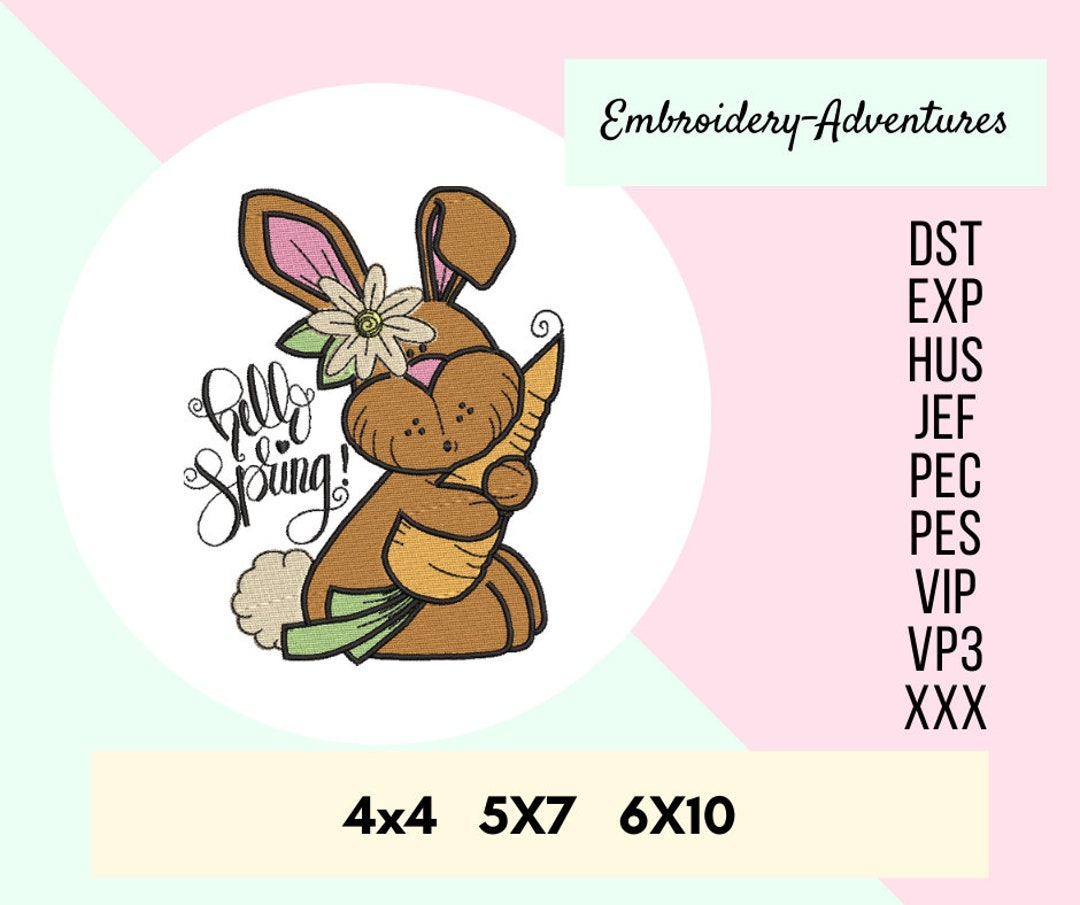 Hello Spring Rabbit and Carrot Machine Embroidery Design - Etsy
