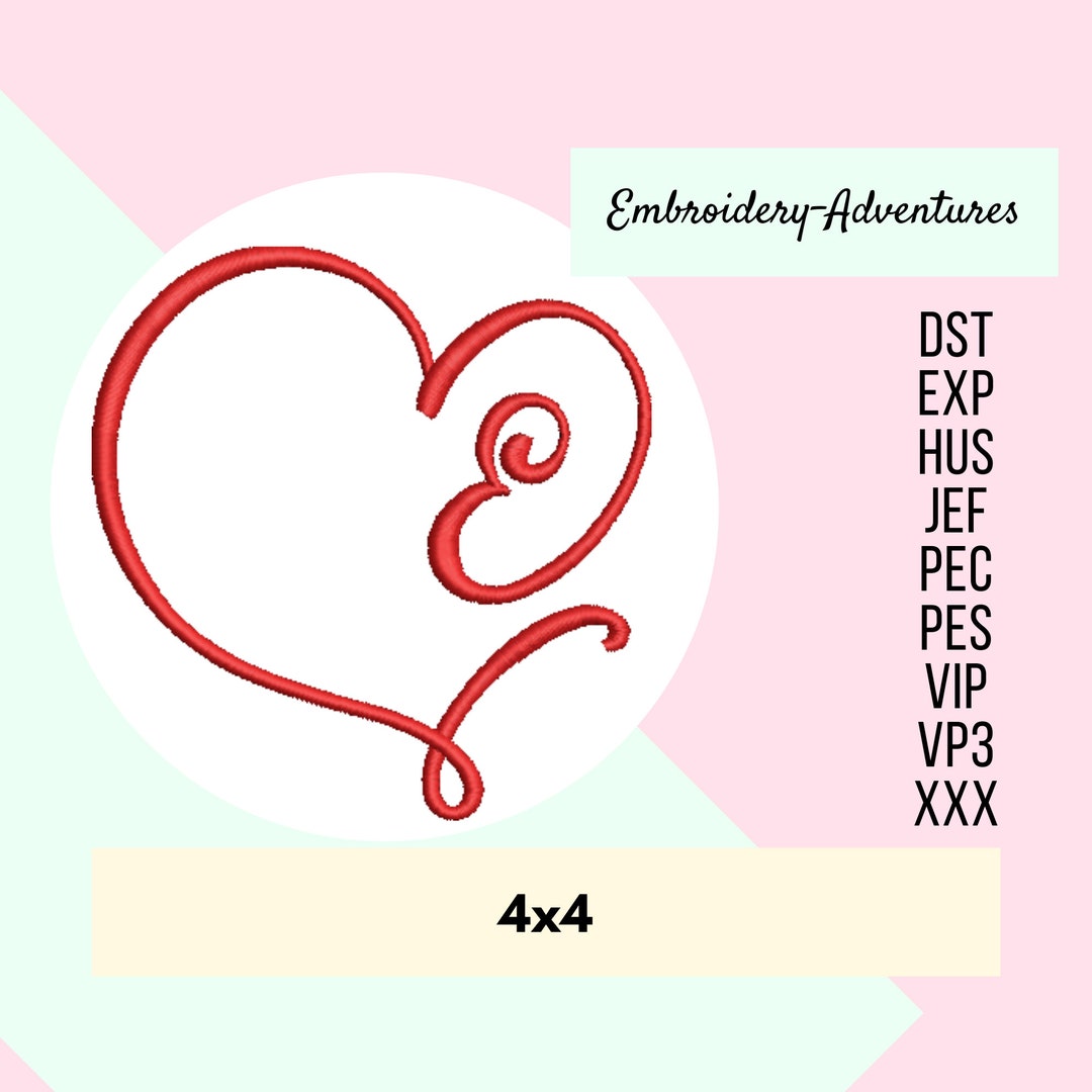 Monogram Heart Letter E Embroidery Design - Etsy