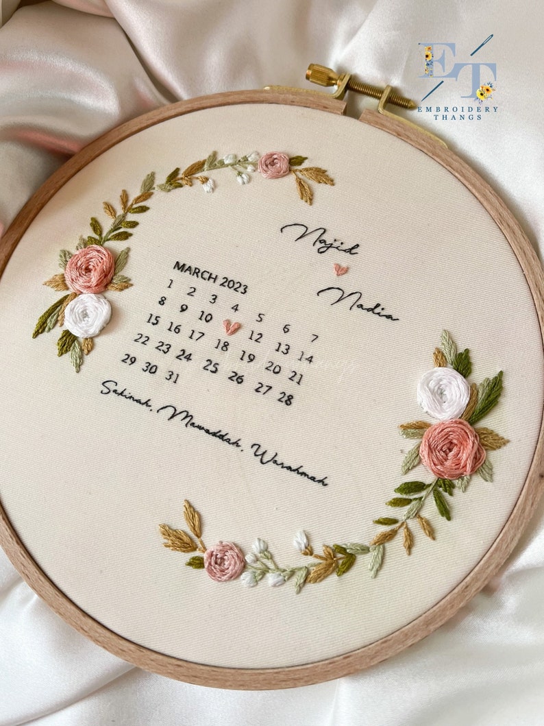 Digital PDF Pattern - Calendar + Flower Wreath Embroidery With Stitch ...