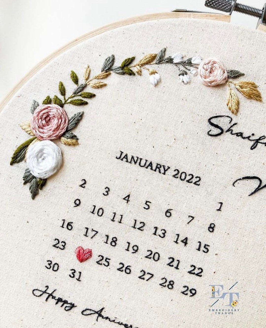 Digital PDF Pattern Calendar Flower Wreath Embroidery With - Etsy