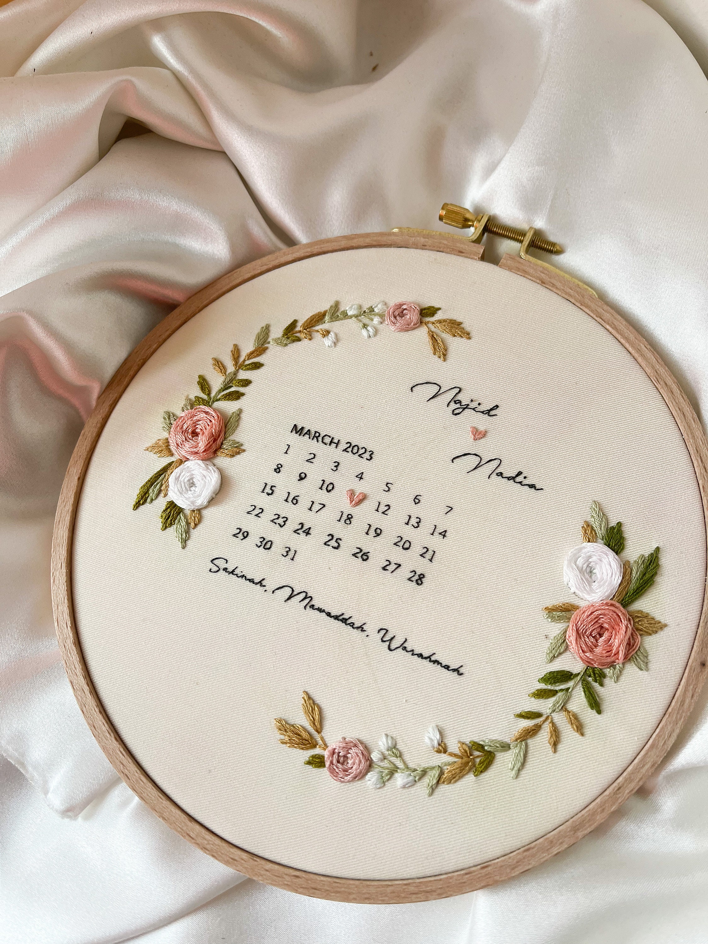 Digital PDF Pattern - Calendar + Flower Wreath Embroidery With Stitch ...