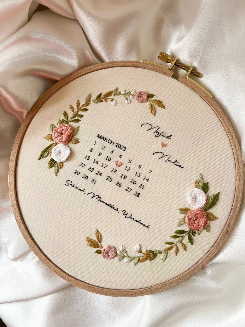 Digital PDF Pattern - Calendar + Flower Wreath Embroidery With Stitch ...