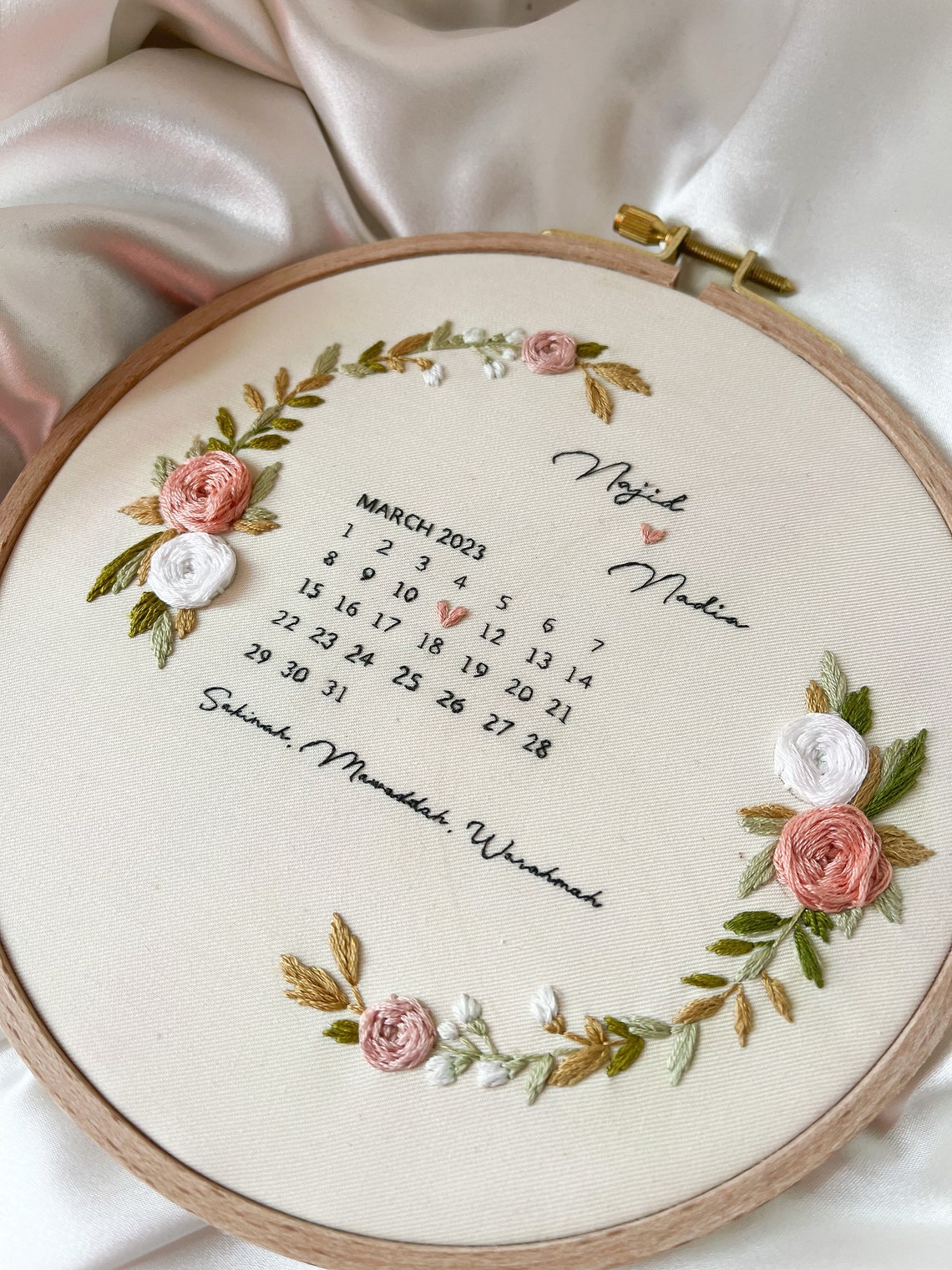 Digital PDF Pattern - Calendar + Flower Wreath Embroidery With Stitch ...