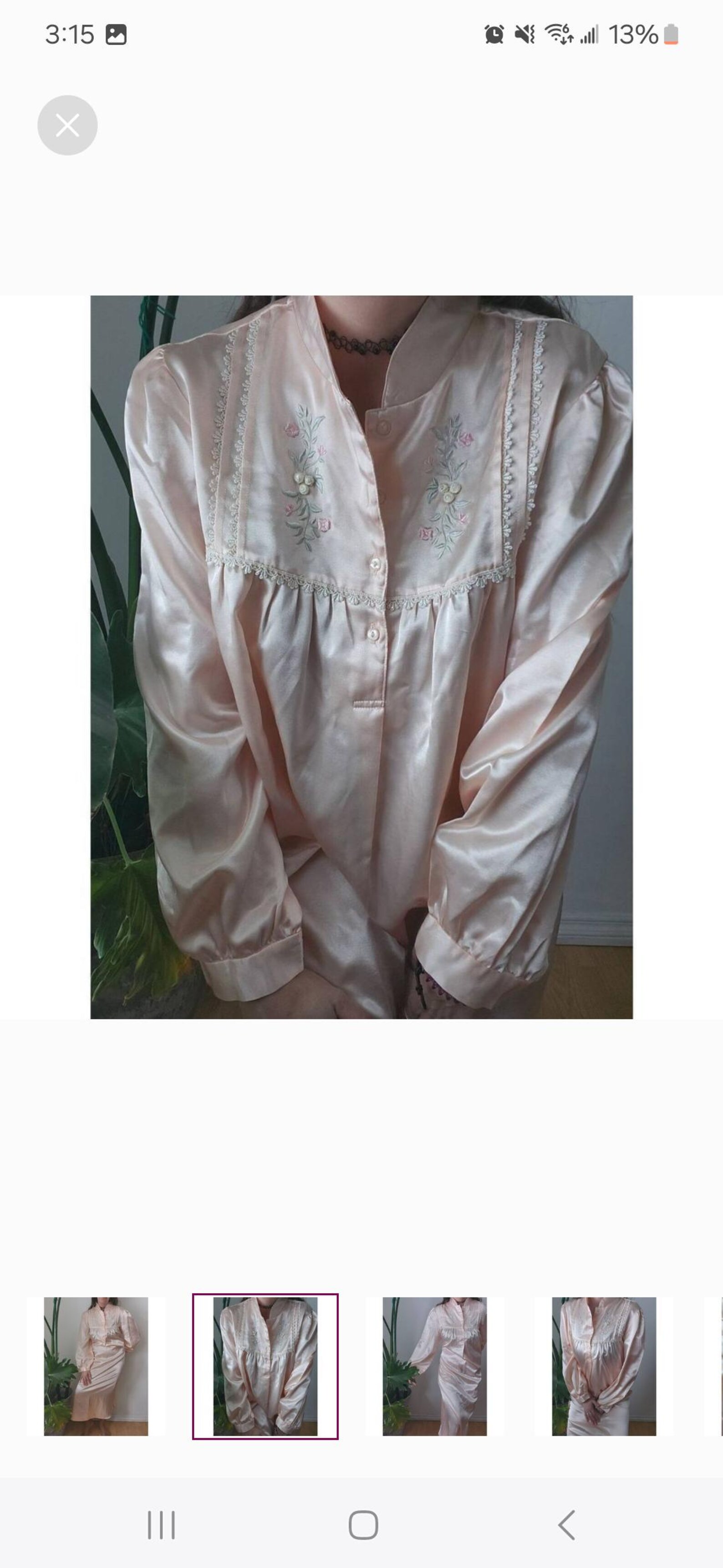 Satin Pink Vintage Housecoat Nightgown Robe 80s Soft Embroidery ...