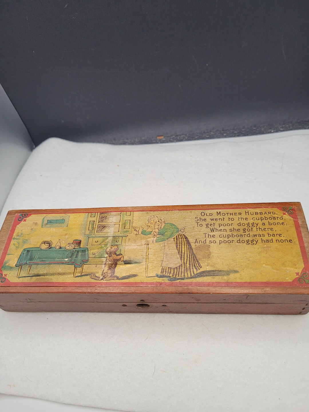 Antique Wooden Pencil Box OLD Mother Hubbard - Etsy