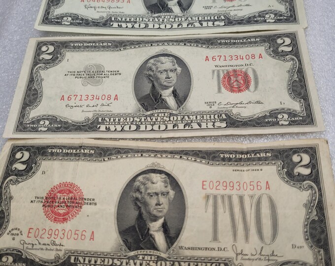 Lot of Three, Vintage Red Seal, US Two Dollar Bills/ Notes. - Etsy