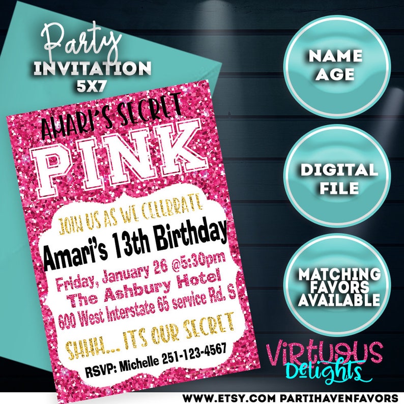 Pink Glitter Party Invitation for Teen Girls, It's a Secret Party ...