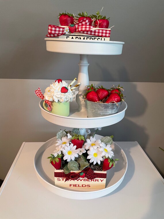 Strawberry Tiered Tray Decor/summer Tiered Tray - Etsy