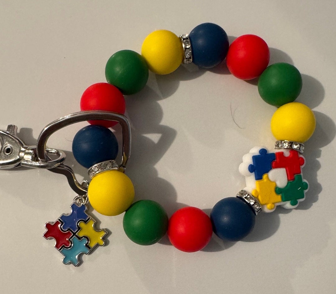 Autism Awareness Silicone Bead Wristlet/keychain - Etsy