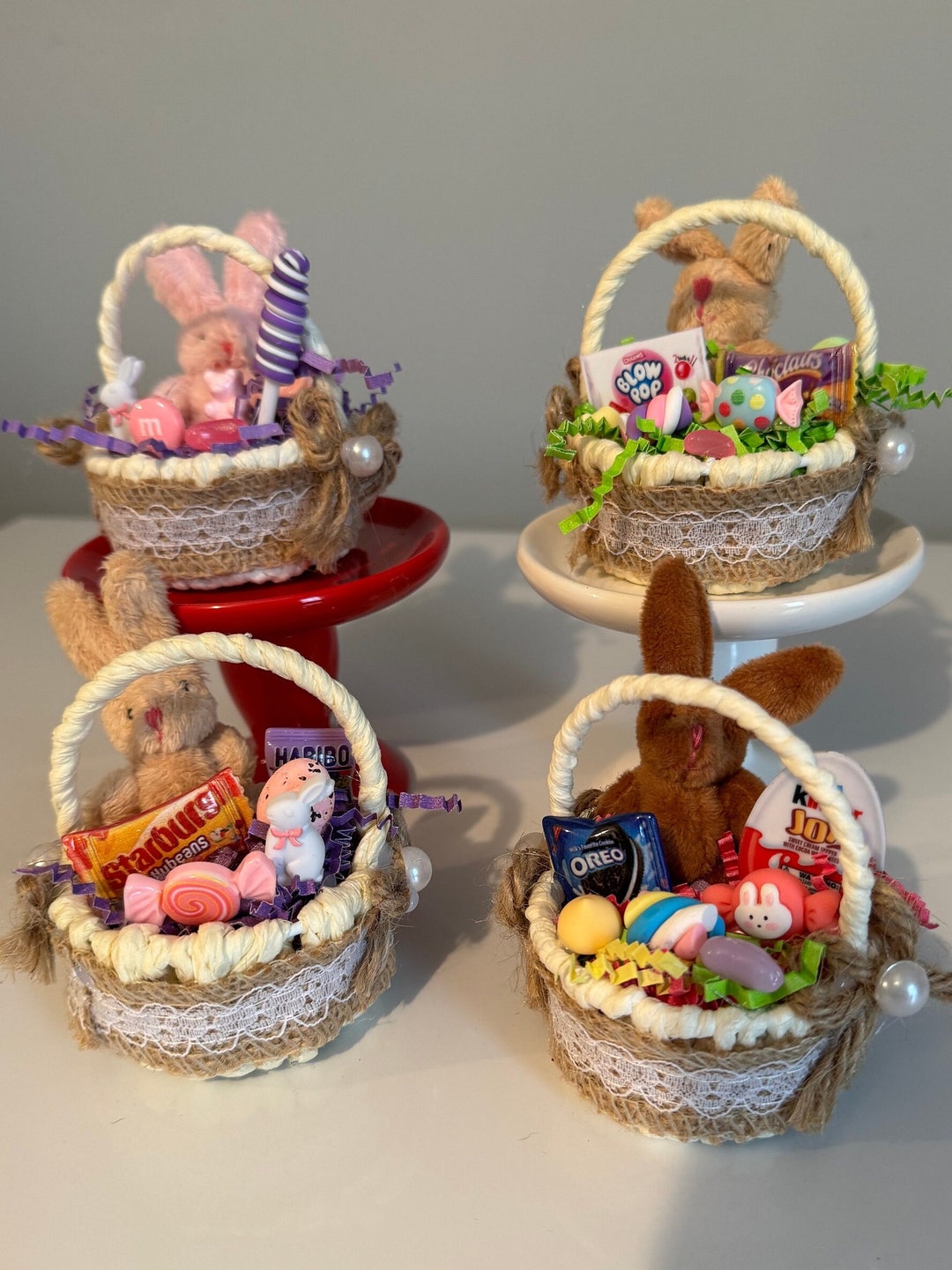 Mini Easter Basket/mini Stuffed Bunnies/mini Baskets/easter Decor ...