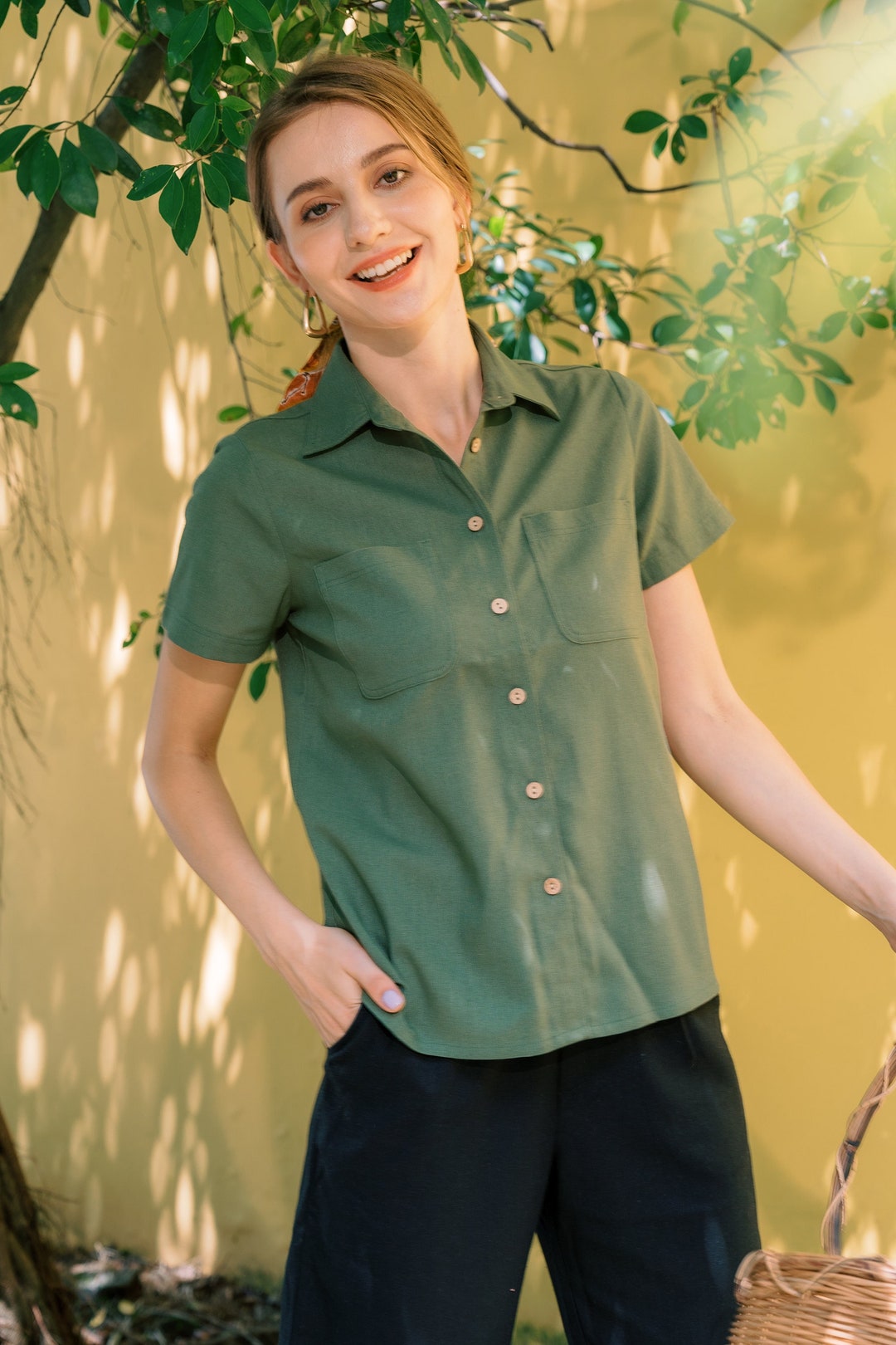 Linen Short Sleeve Shirt – Women's Button Down Top - Etsy