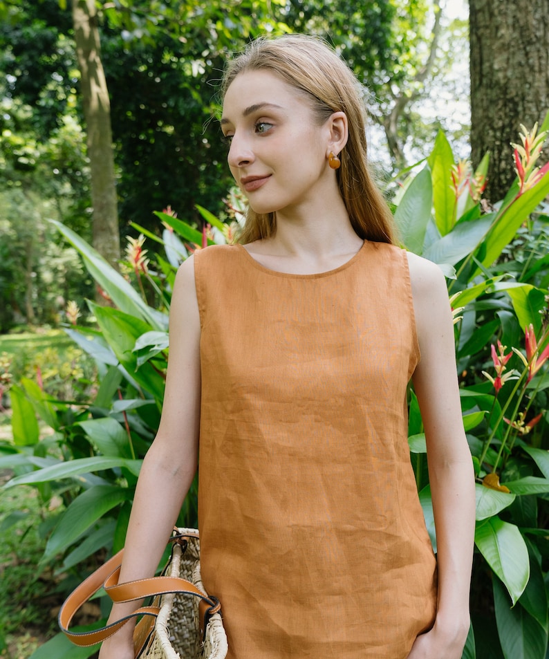 Linen Tank Top Sleeveless in Round Neck Premium Linen - Etsy