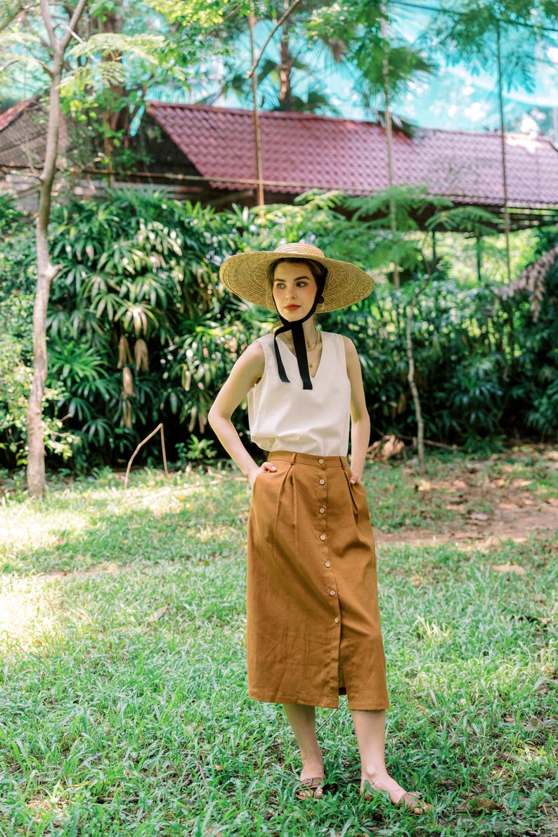 Long Button Down Linen Skirt, Midi Skirt, Linen Clothing for Women - Etsy