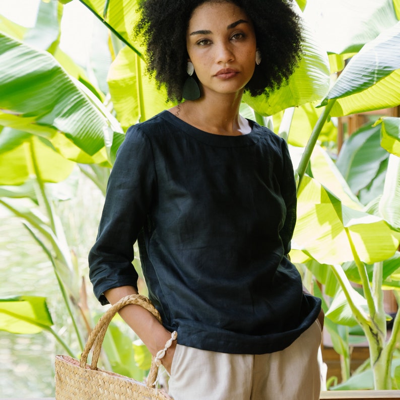 Linen Top Boat Neck and Elbow Length Sleeves Premium Linen - Etsy