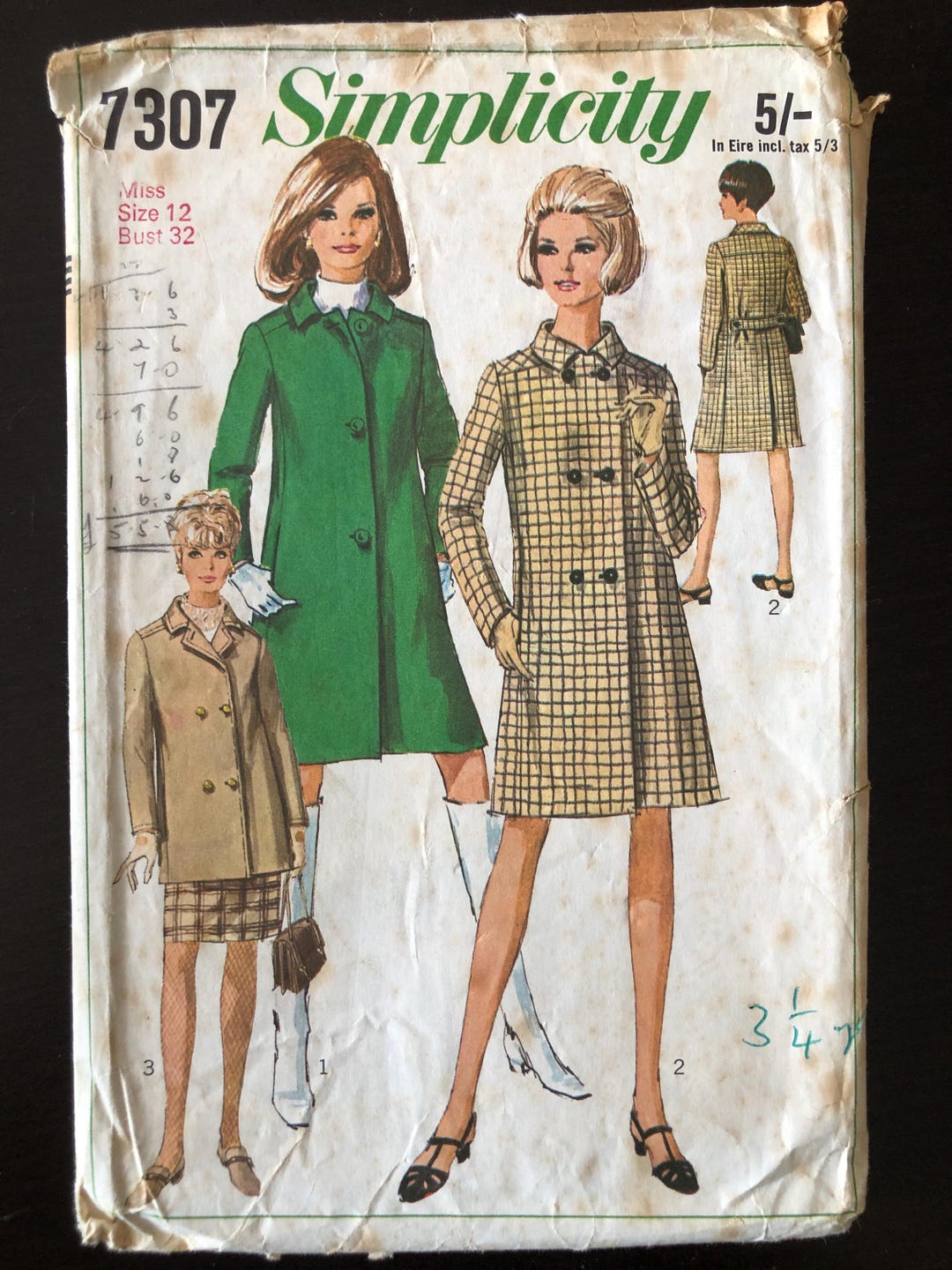 60's Vintage Simplicity Coat Jacket Collar Variations Sewing Pattern ...