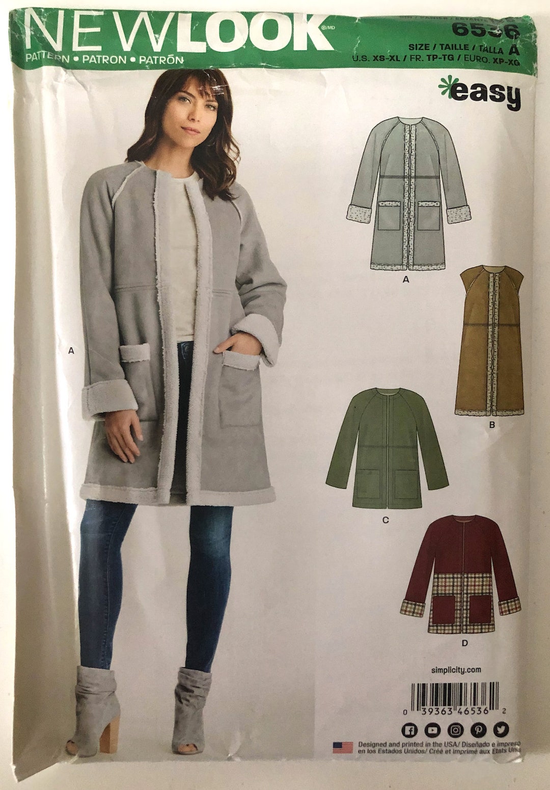 New Look 6536 Easy Sewing Pattern Misses Coat in Five Sizes Xs-xl ...