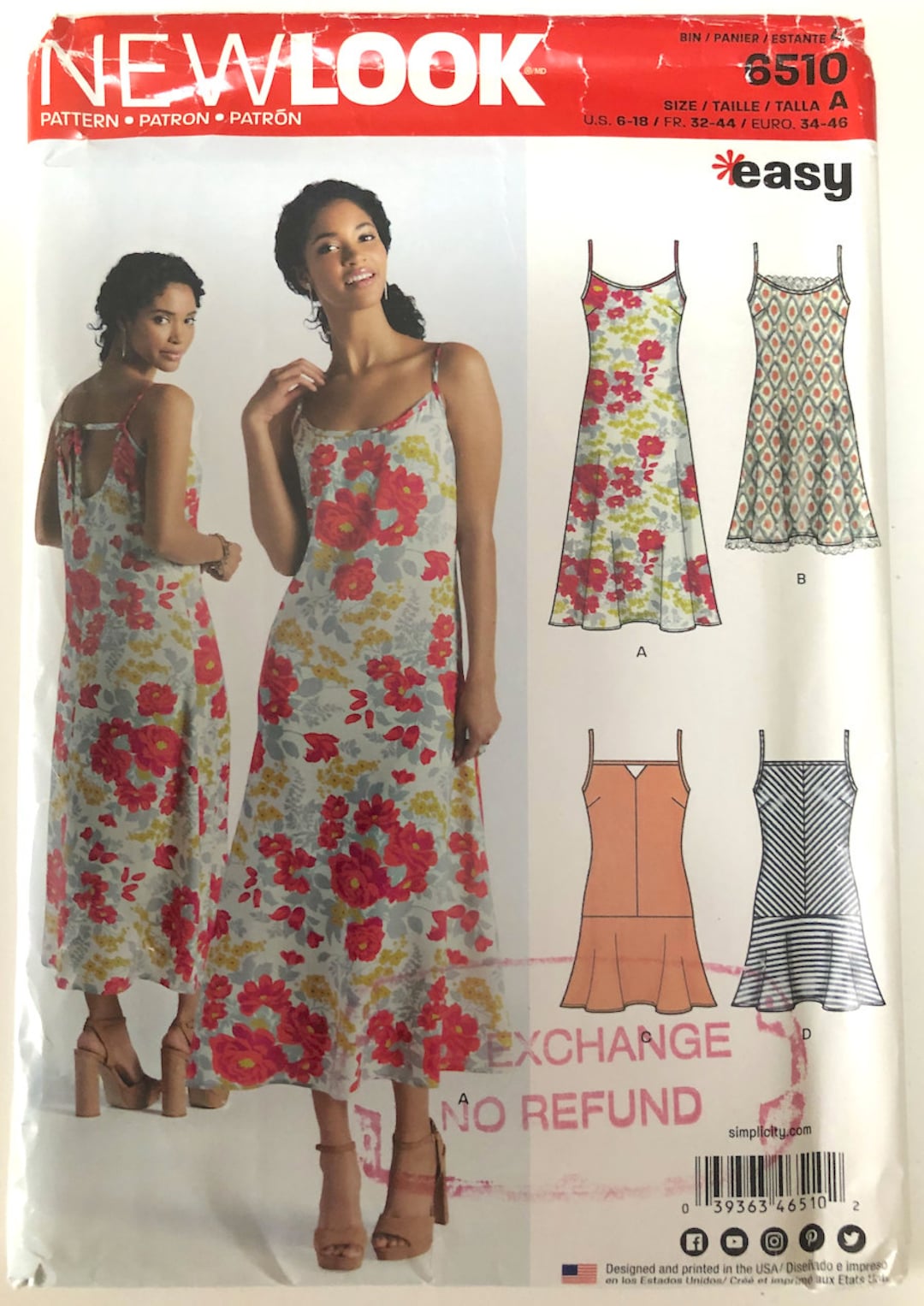 New Look 6510 Easy Sewing Pattern Misses Slip Dress in Sizes 6-18 ...