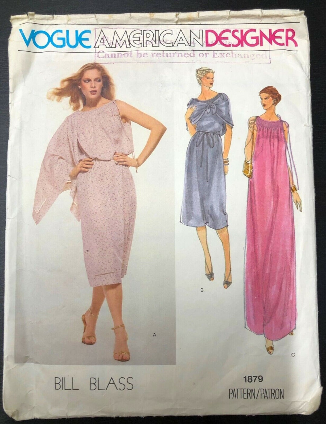 70's Vintage Vogue Bill Blass Sewing Pattern 1879, Dress, Gown, Shawl ...