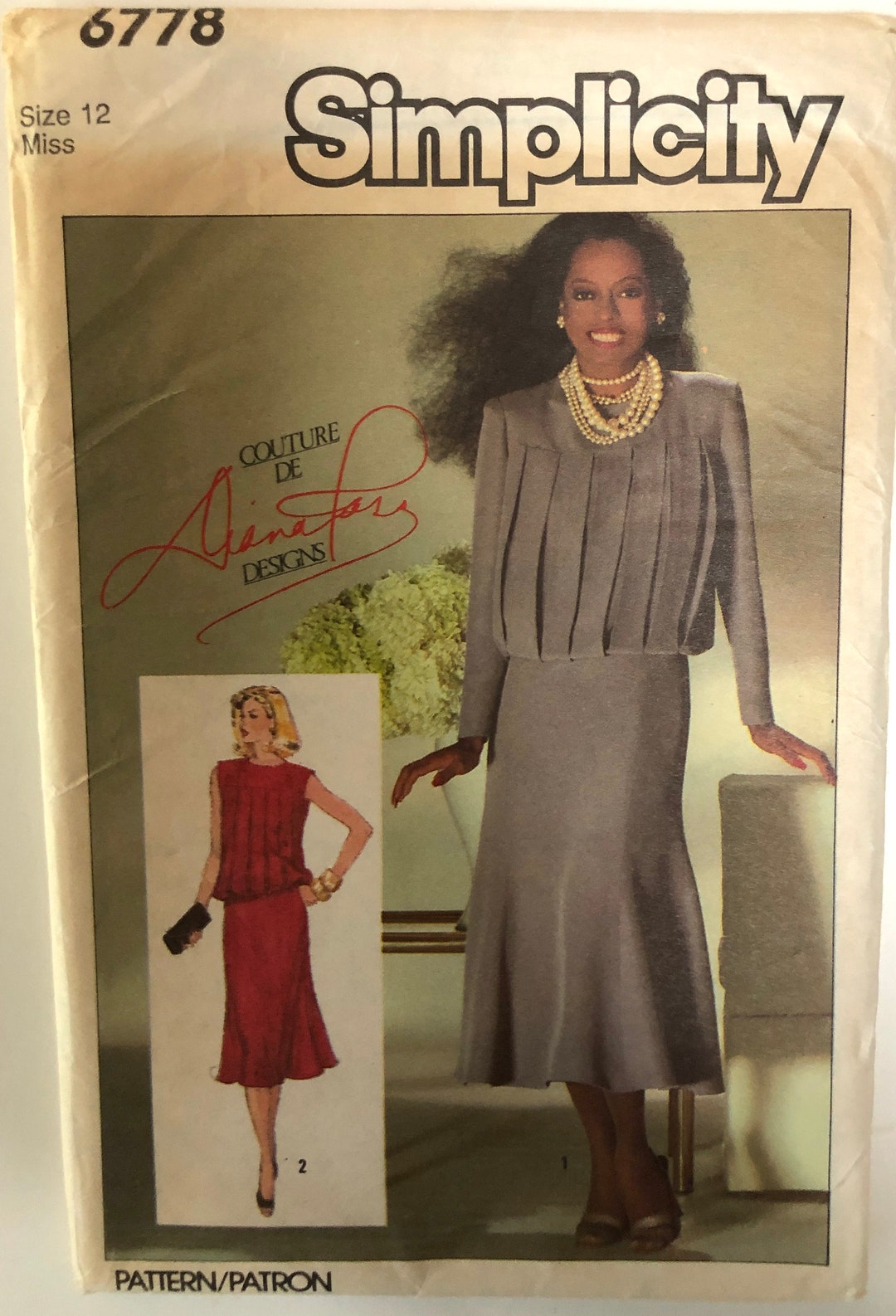 Simplicity 6778 by Diana Ross Couture Designs, Pleated Dress 1980's ...