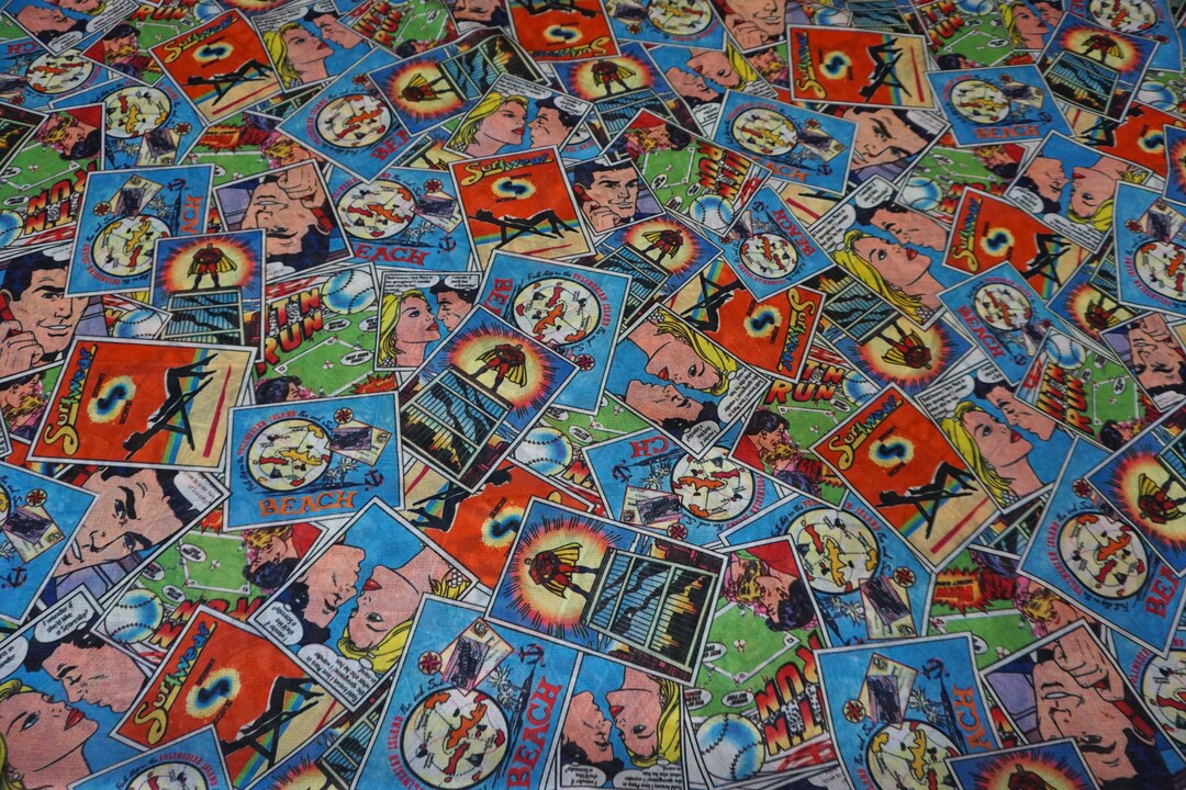 Comic Print Stretch Mesh Knit Fabric, Magazine Pulp Fiction Pattern ...