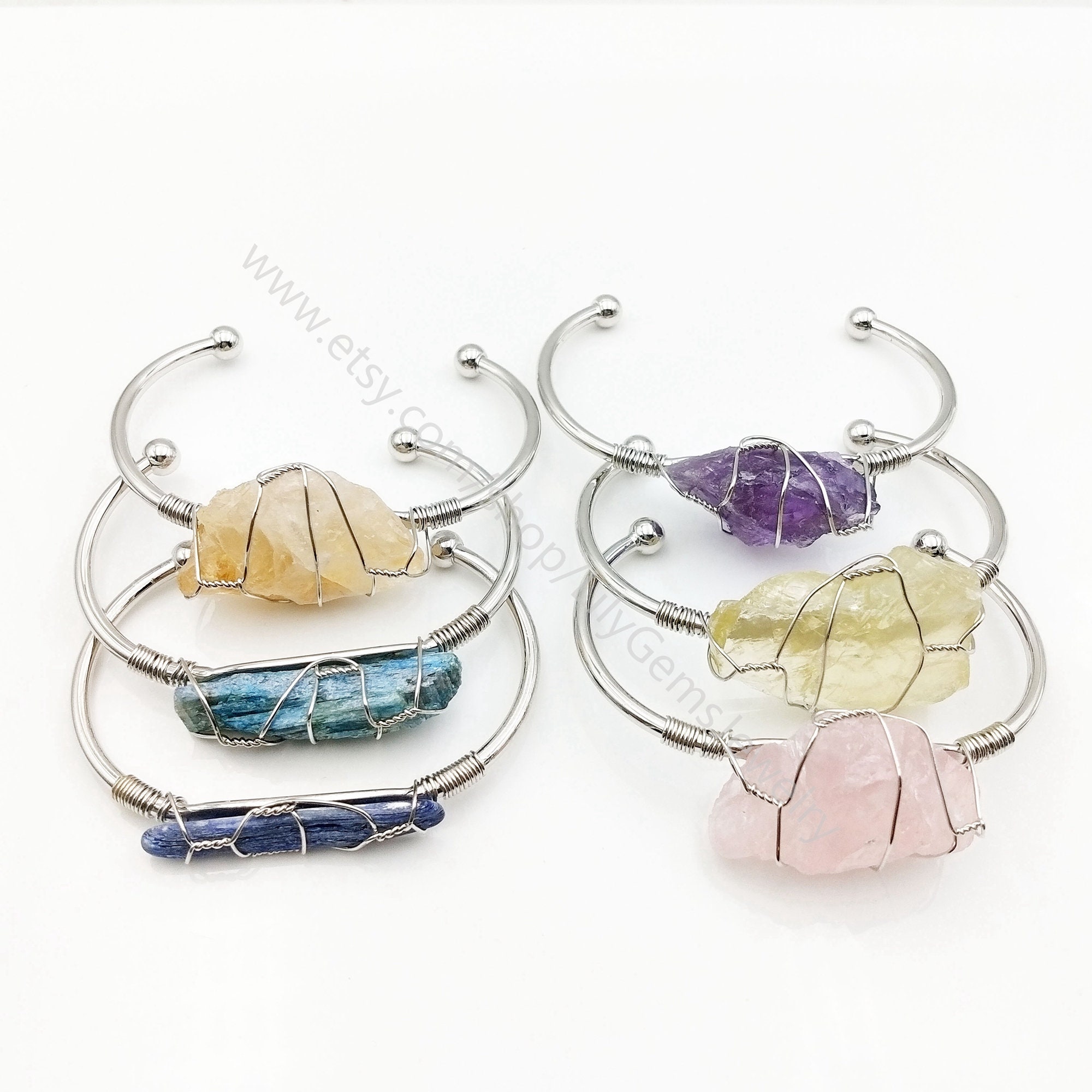 Wire wrapped bracelets natural crystal wire bangles silver | Etsy