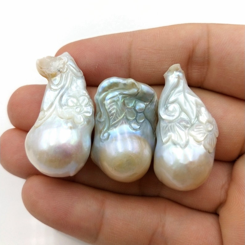 Natural large baroque pearls hand carved baroque pearl for | Etsy