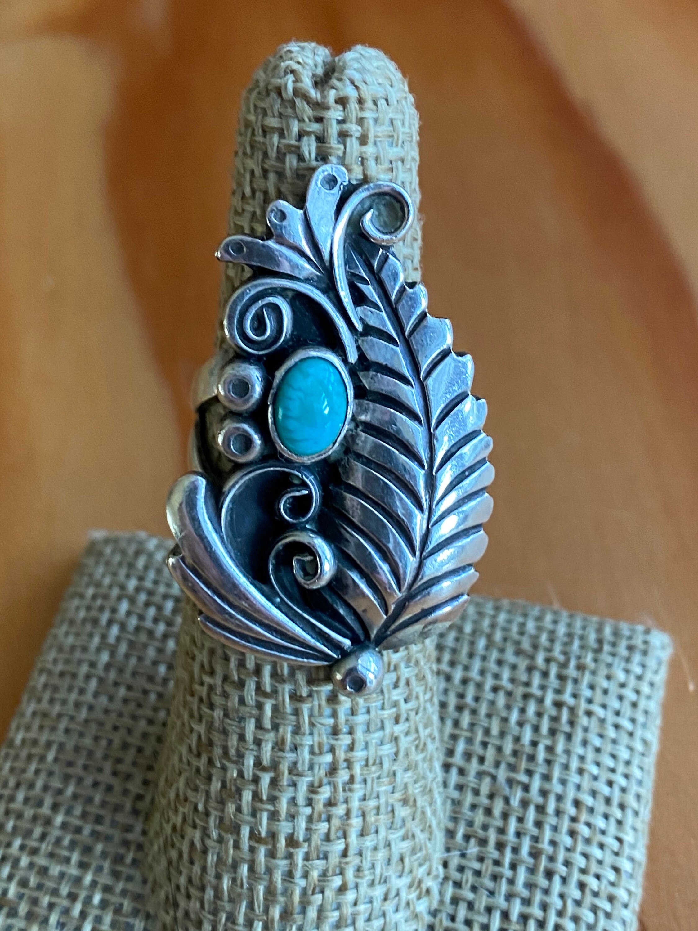 Vintage John Begay Sterling Silver Feather & Turquoise Ring | Etsy